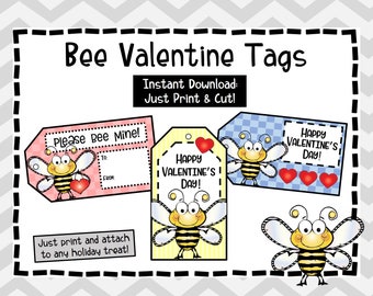 Bee Valentine Cards, Printable Valentine, Valentine Tags, Classroom ...