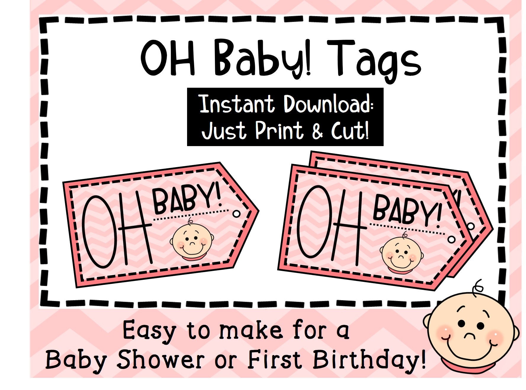 Printable Baby Tags - Baby Girl Tags - First Birthday Favors - Instant ...