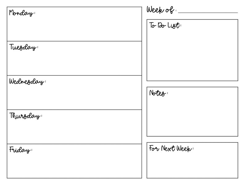 Weekly Schedule - Simple Printable Schedule - Teacher Planner - Plan ...