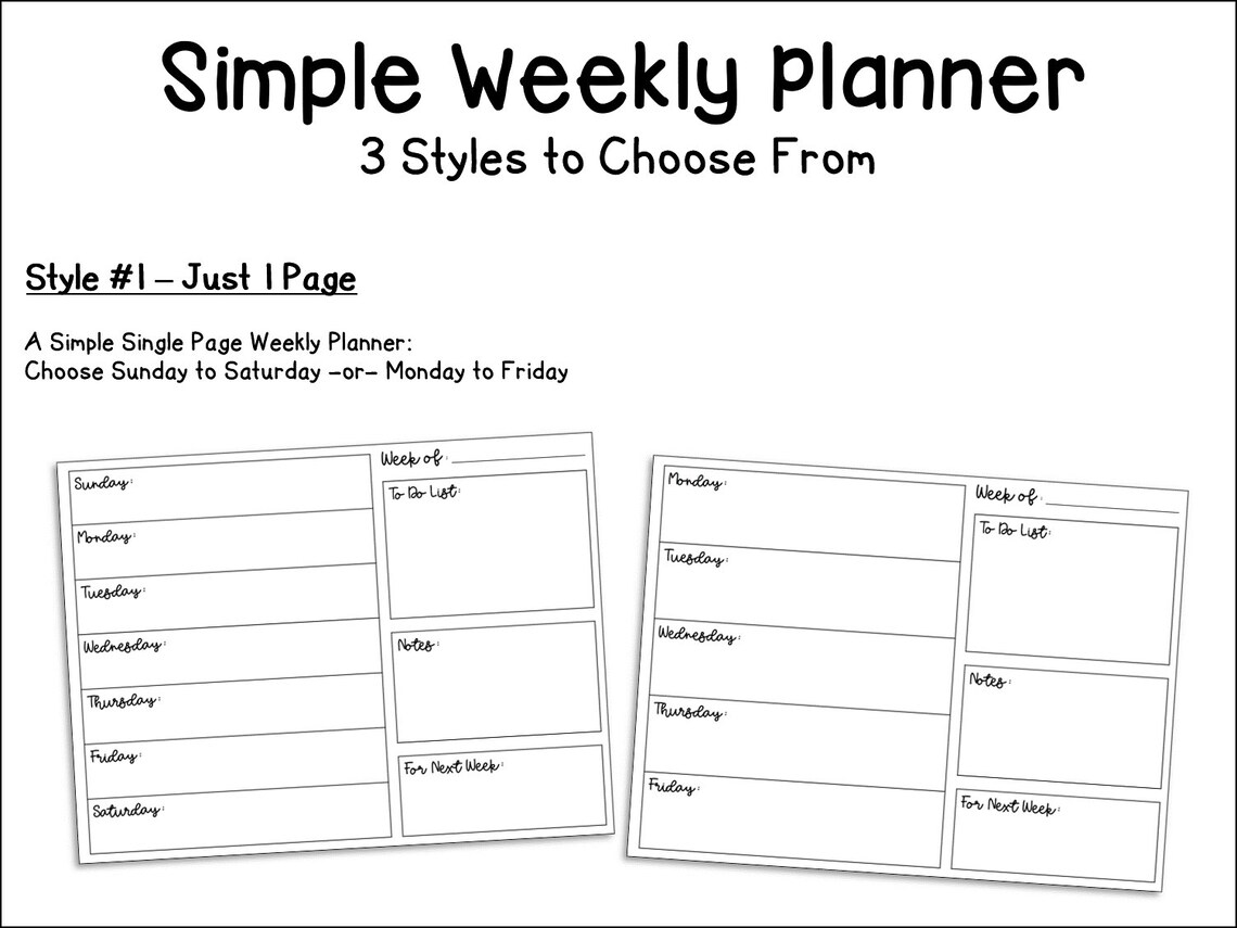 Weekly Schedule Simple Printable Schedule Teacher Planner - Etsy