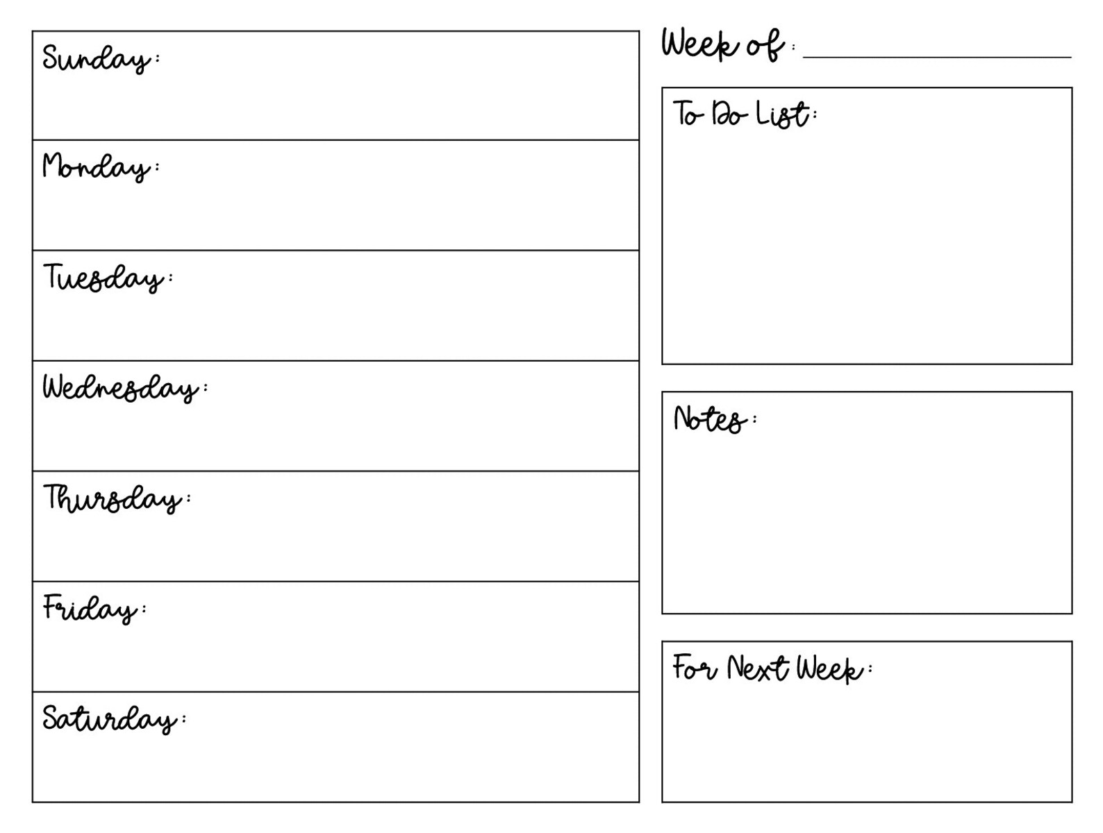 Weekly Schedule Simple Printable Schedule Teacher Planner - Etsy