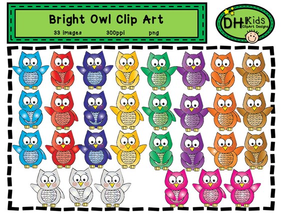 Owl Clip Art Bright Owls Digital Clipart Teacher Clip - Etsy