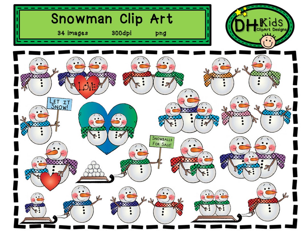 Snowman Clip Art - Winter Clipart - Snowman Instant Download - Winter ...