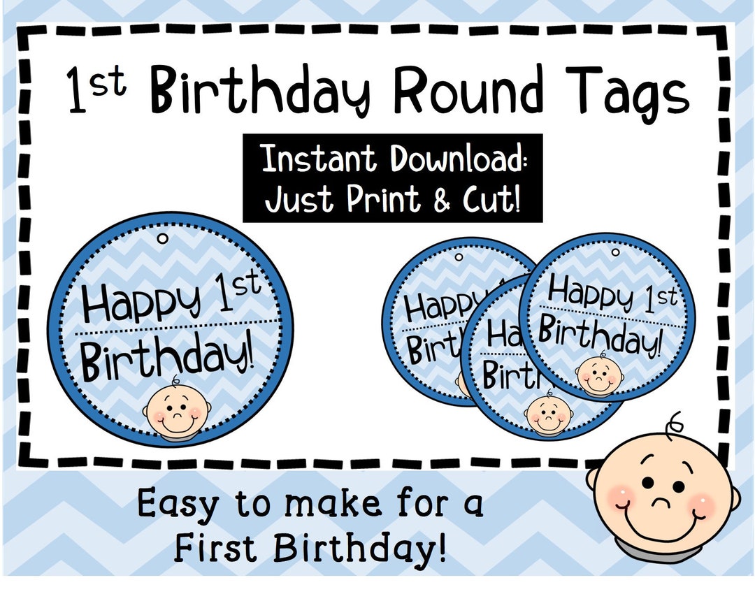 1st Birthday Tags - First Birthday Boy Tags - Printable - Instant ...