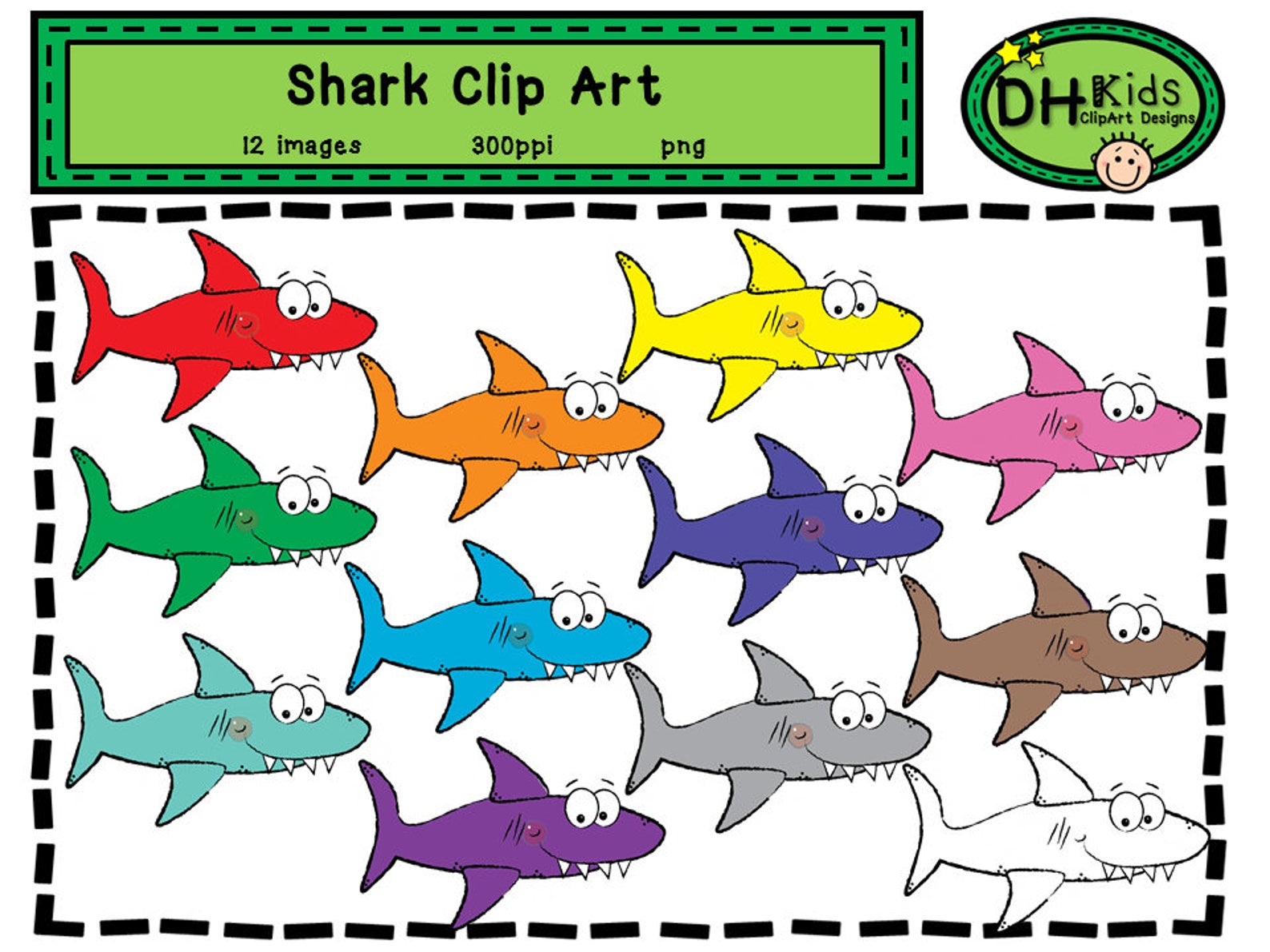 Shark Clip Art, Shark Clipart, Ocean Clipart, Fish Clipart, Shark Party ...