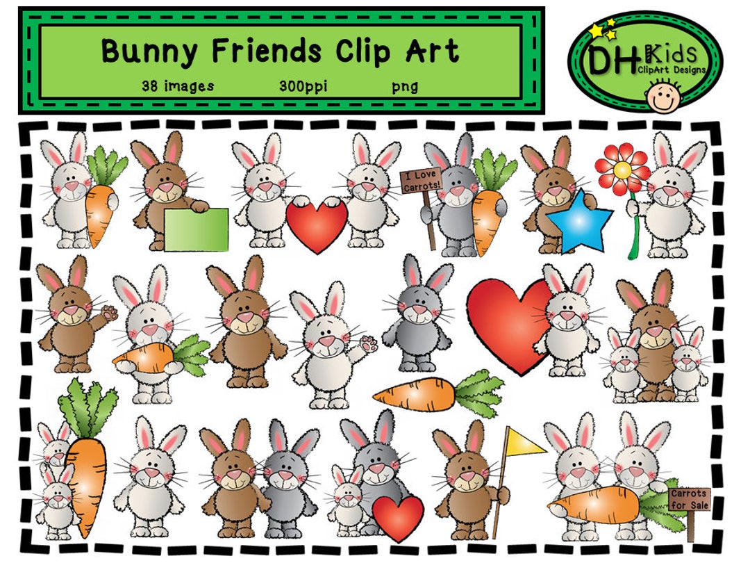 Bunny Friends Clip Art - Rabbit Digital Clipart - Bunny Instant ...