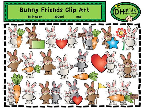 Bunny Friends Clip Art Rabbit Digital Clipart Bunny | Etsy