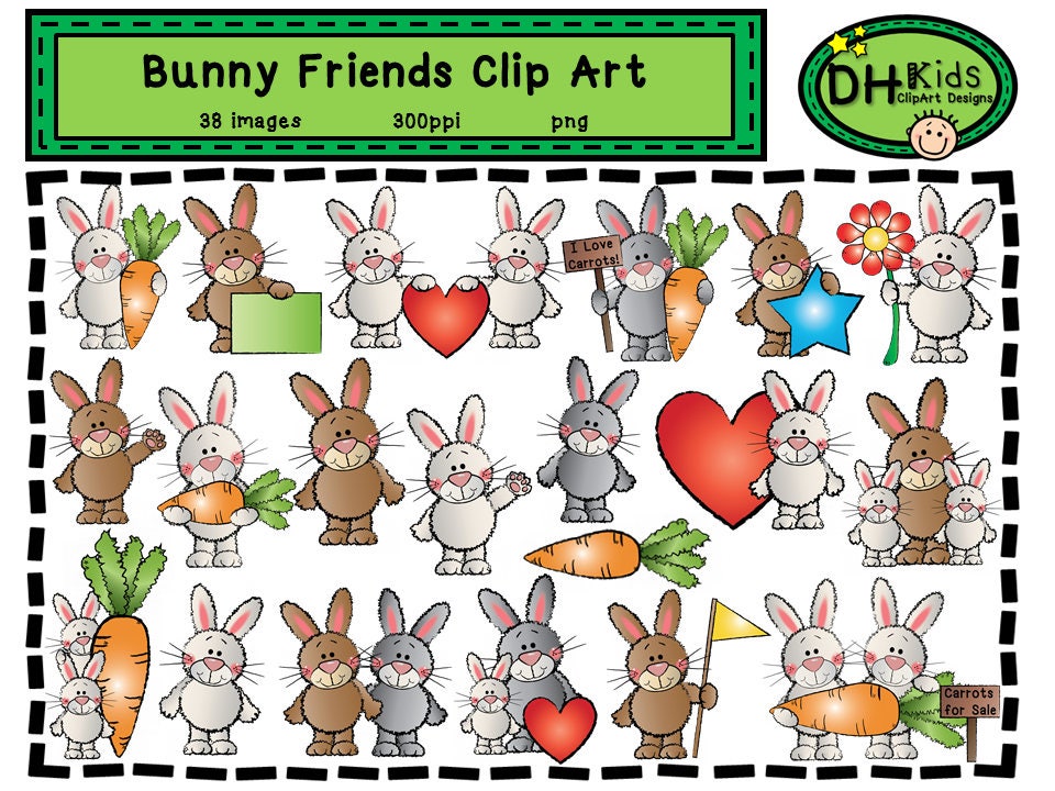 Bunny Friends Clip Art - Rabbit Digital Clipart - Bunny Instant ...