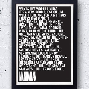 MANHATTAN Inspired Quote Print! - Woody Allen Diane Keaton Meryl Streep ...