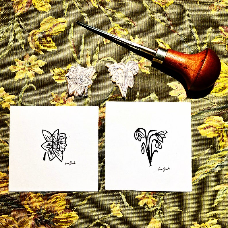 Set of Six Mini Lino Print Flowers - Etsy
