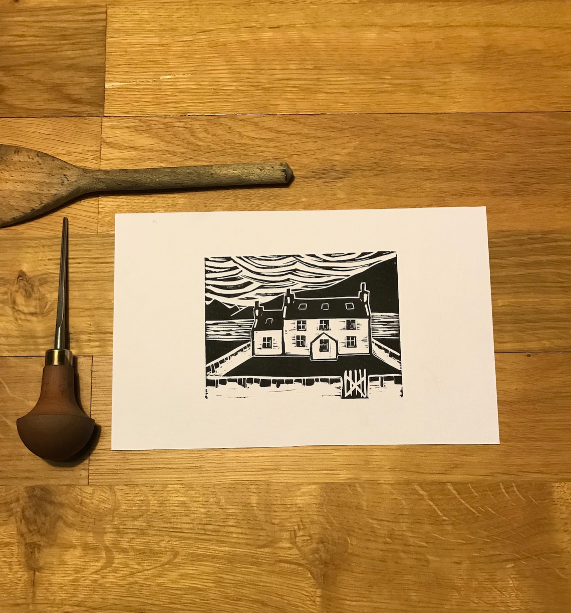 Cottage Lino Print - Etsy