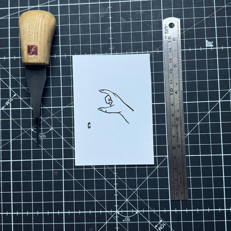 British Sign Language Lino Print Letter A-F - Etsy