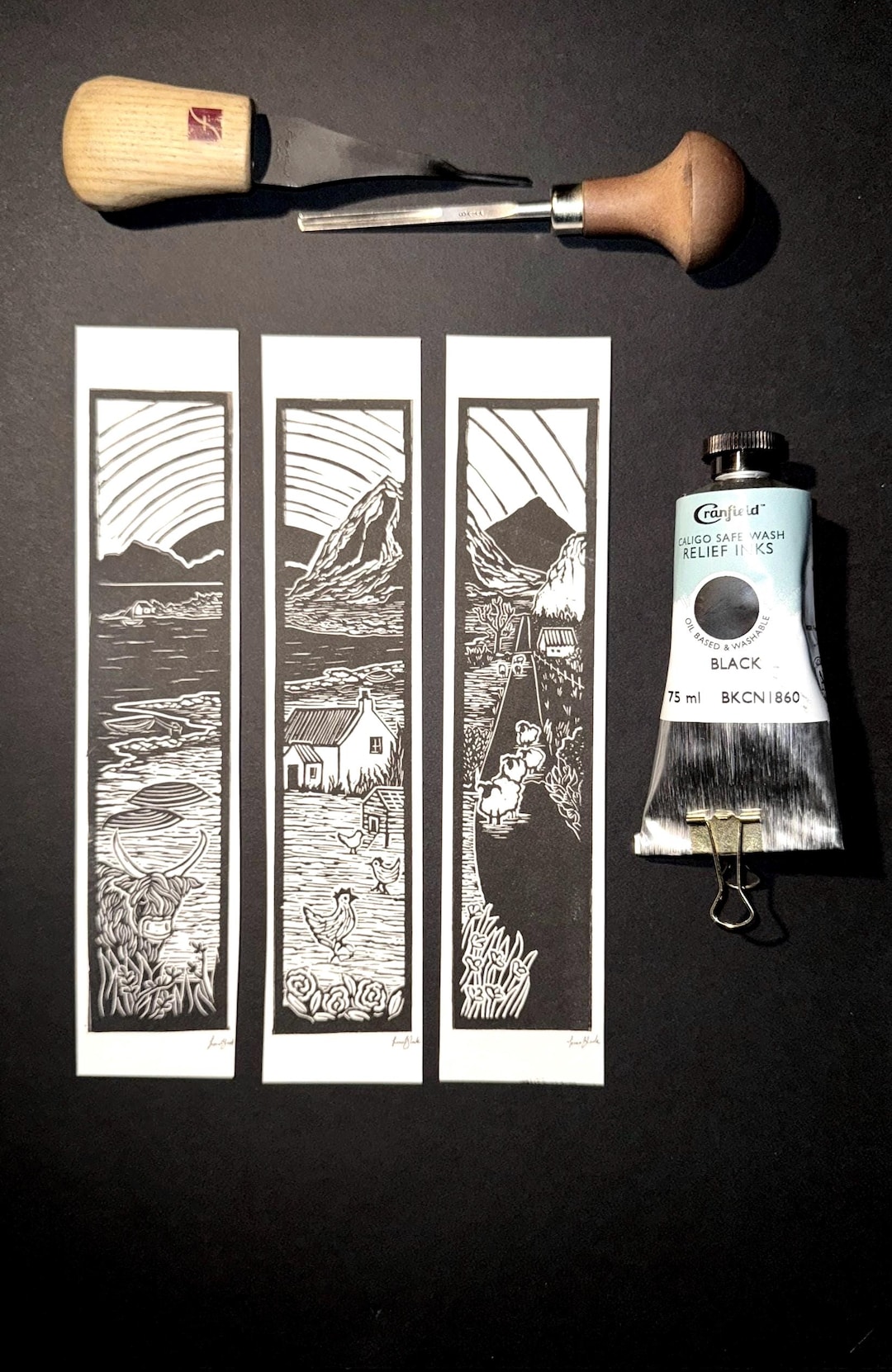 Scottish Croft Triptych Lino Print - Etsy