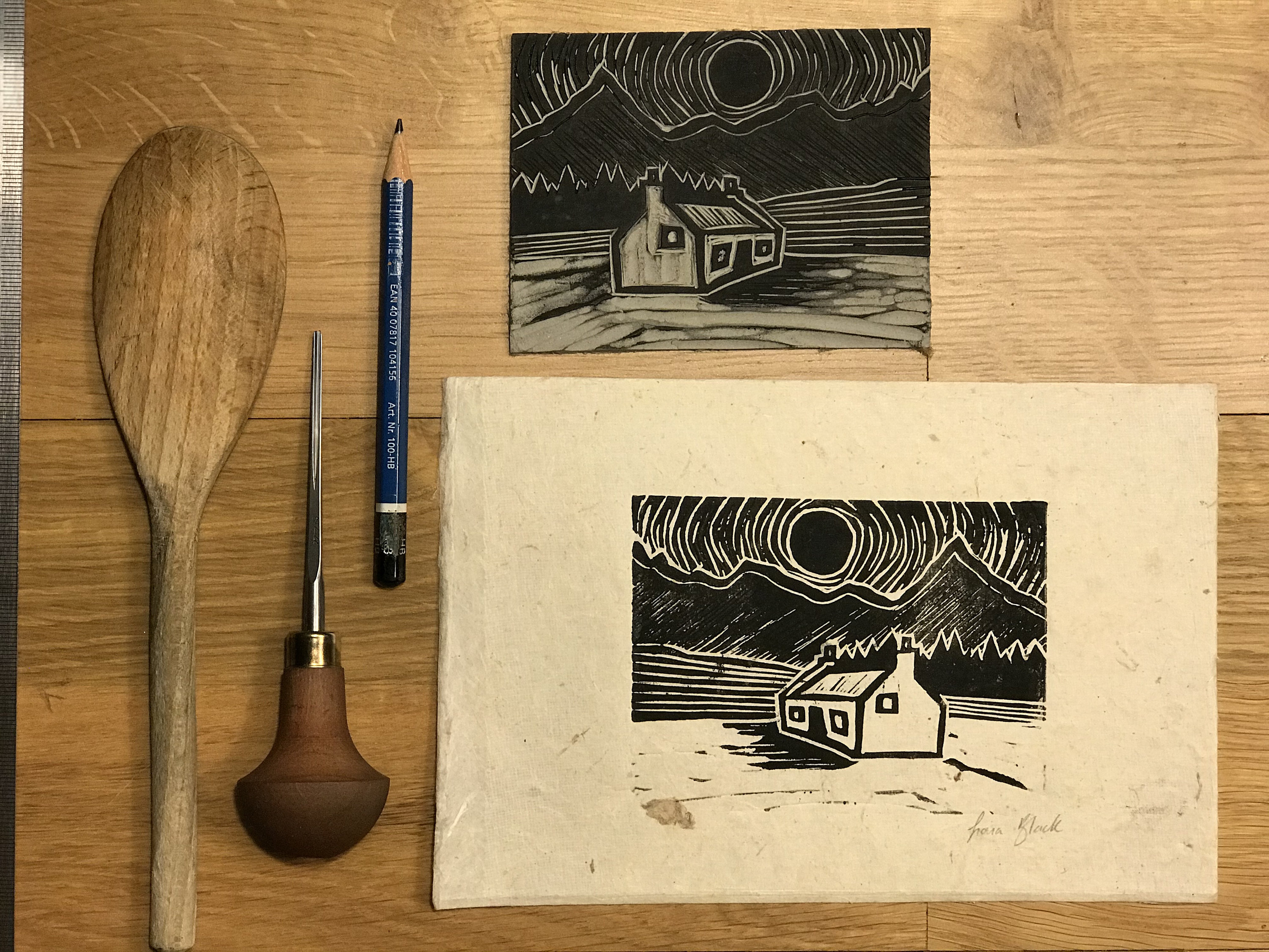 Cottage Lino Print - Etsy