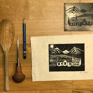 Cottage Lino Print - Etsy