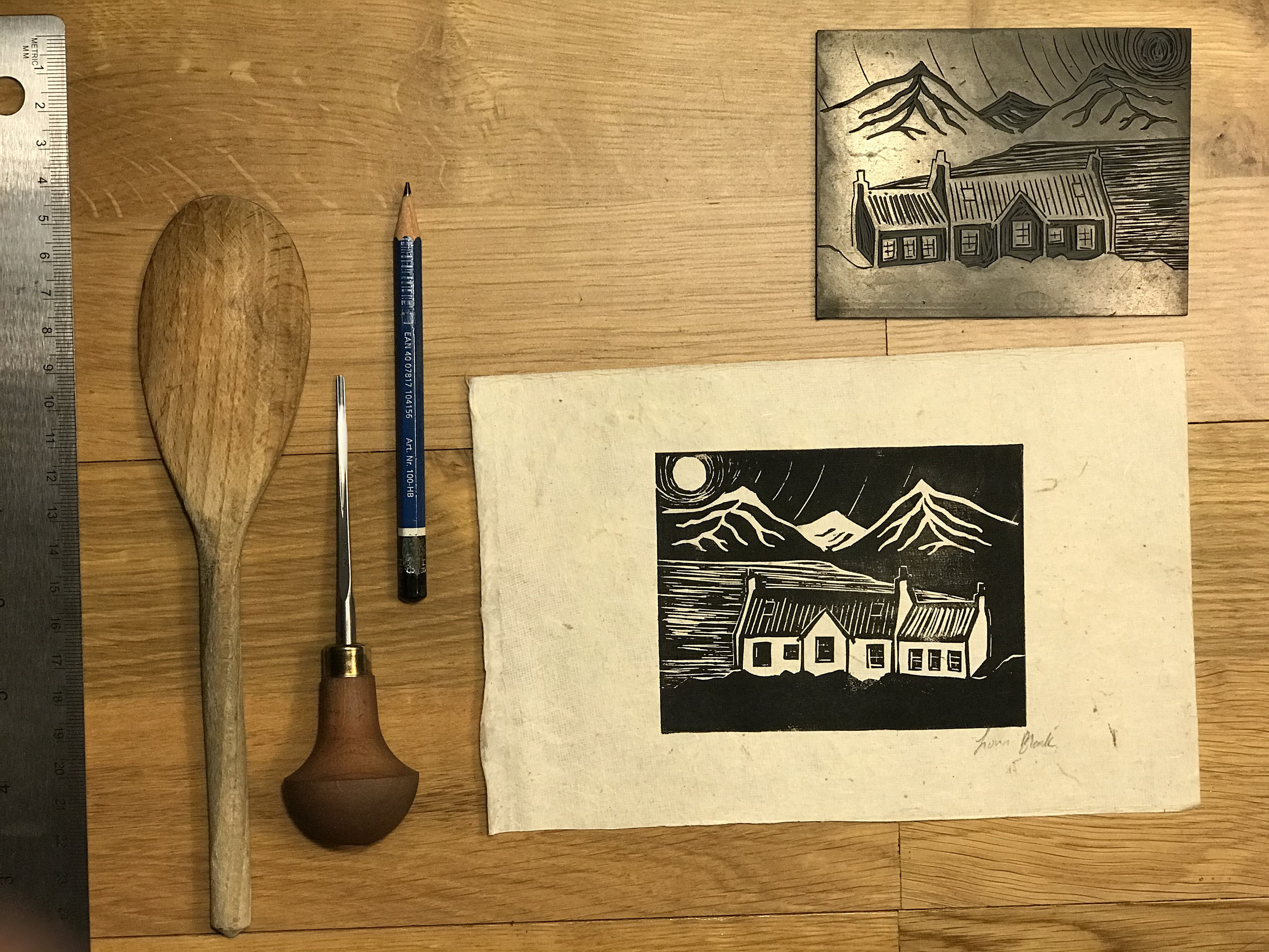 Cottage Lino Print - Etsy