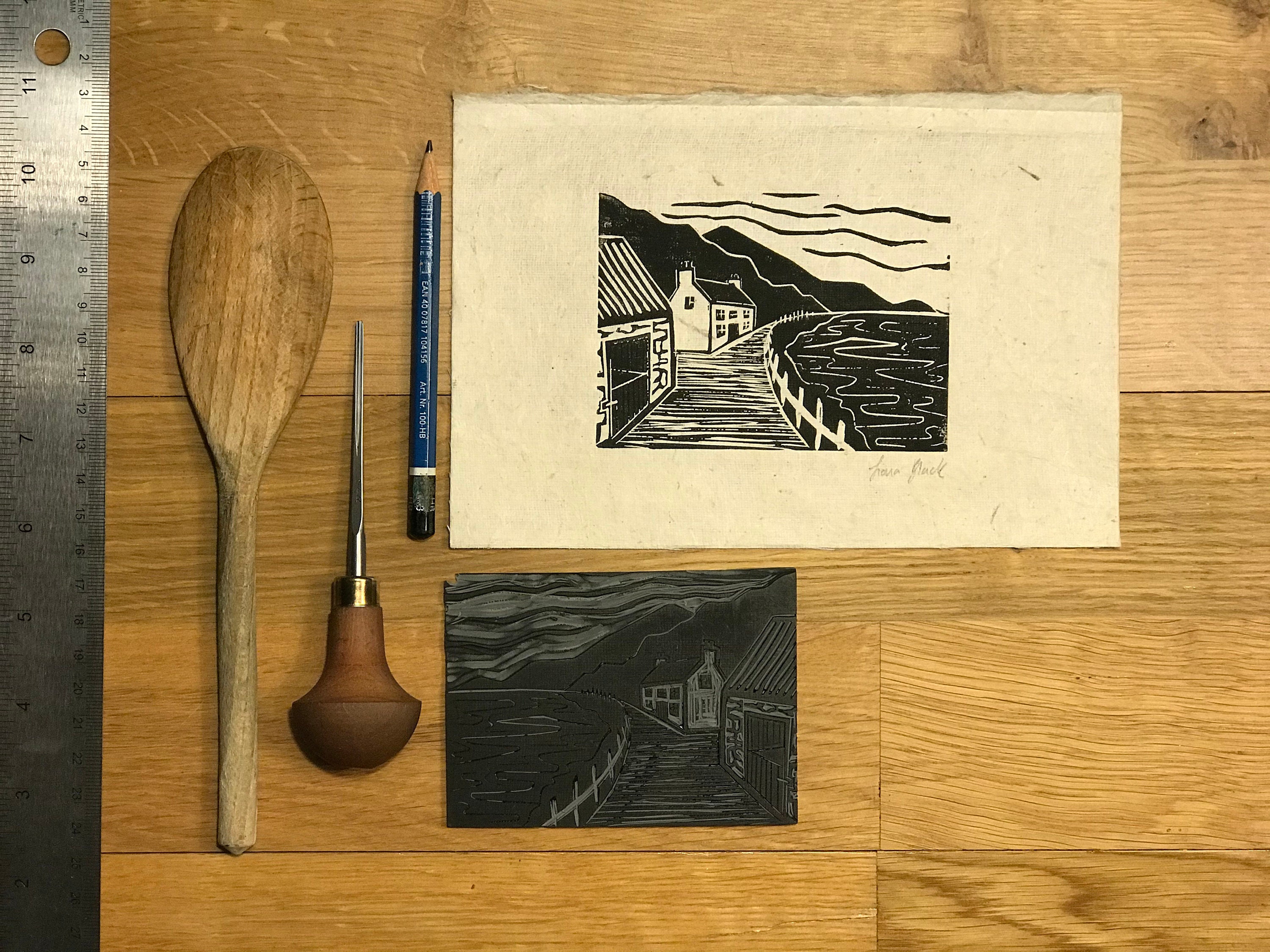 Cottage Lino Print - Etsy