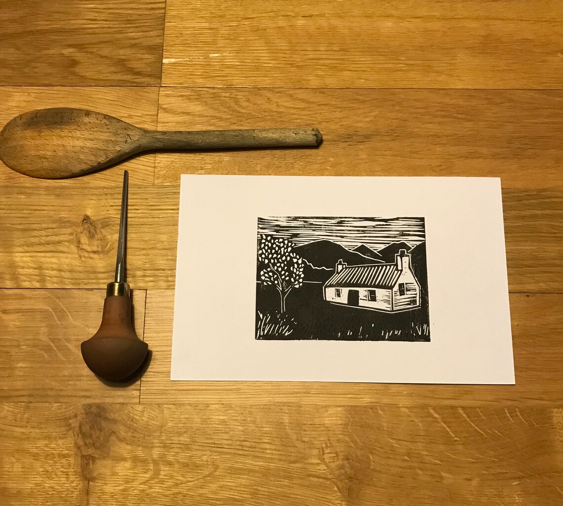 Cottage Lino Print - Etsy