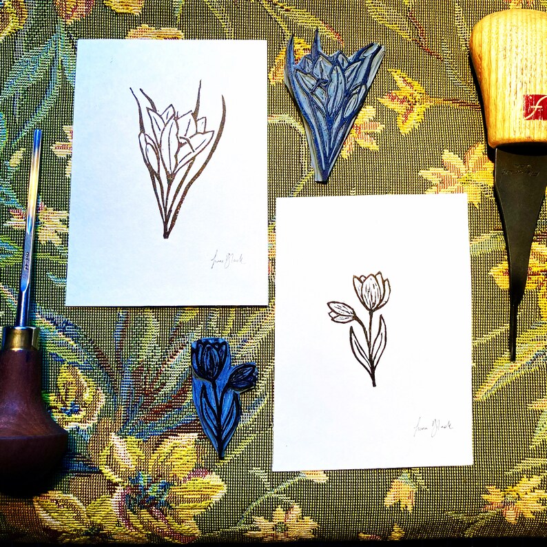Set of Six Mini Lino Print Flowers - Etsy