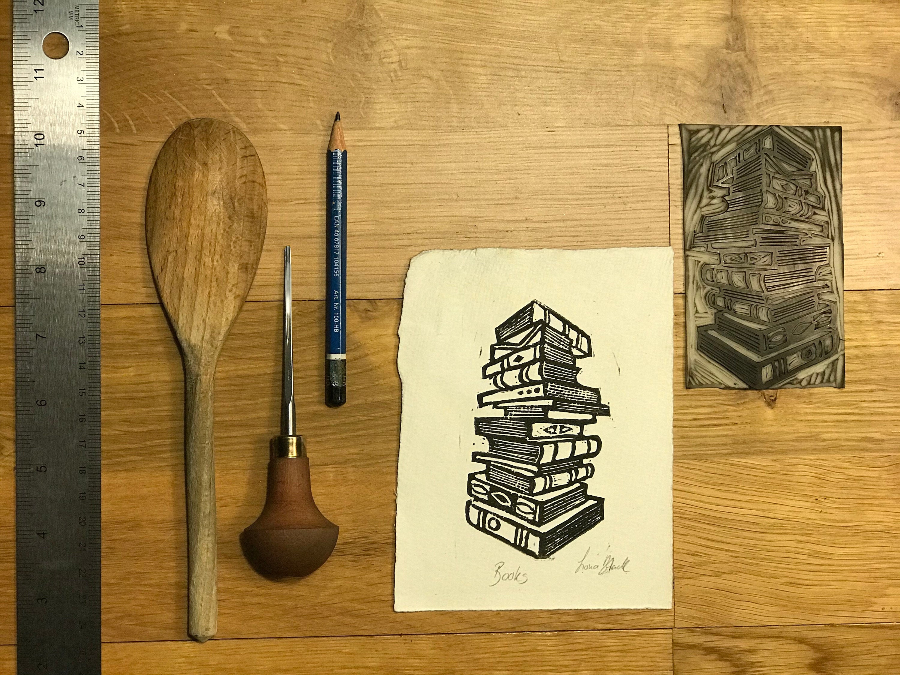 Bookish Lino Print - Etsy