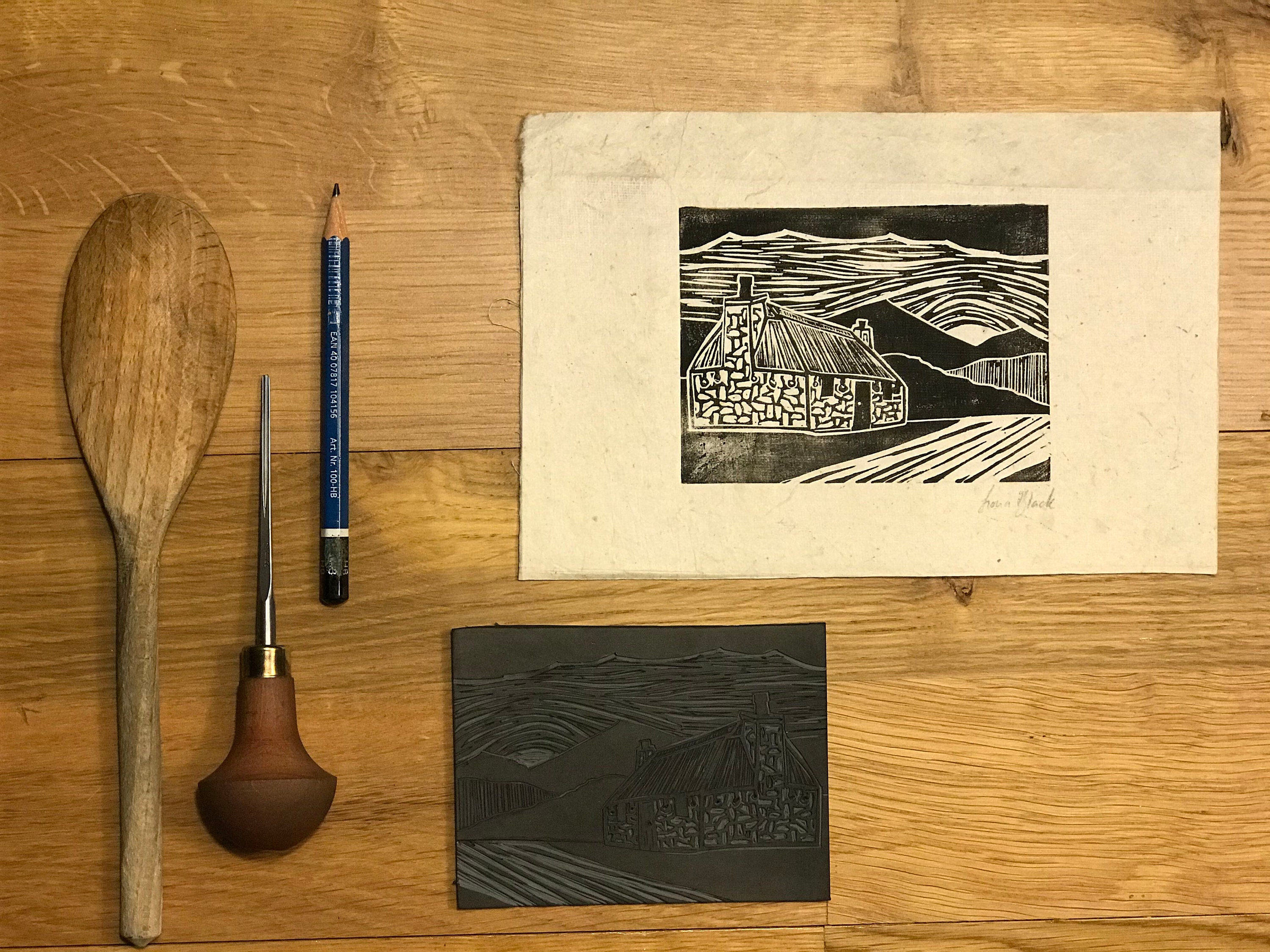 Cottage Lino Print - Etsy