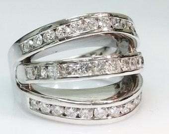 3 row diamond ring | Etsy