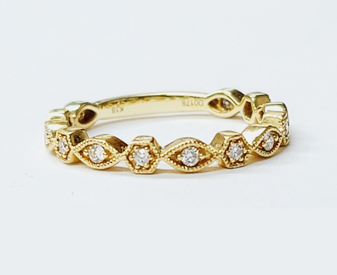 18k Yellow Gold Diamond Stack Band ....sizeable - Etsy