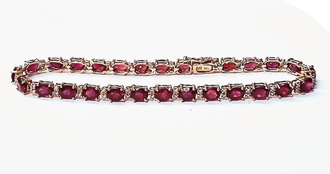EFFY Oval Red Ruby and Diamond Tennis Bracelet in 14k Rose Gold - Etsy