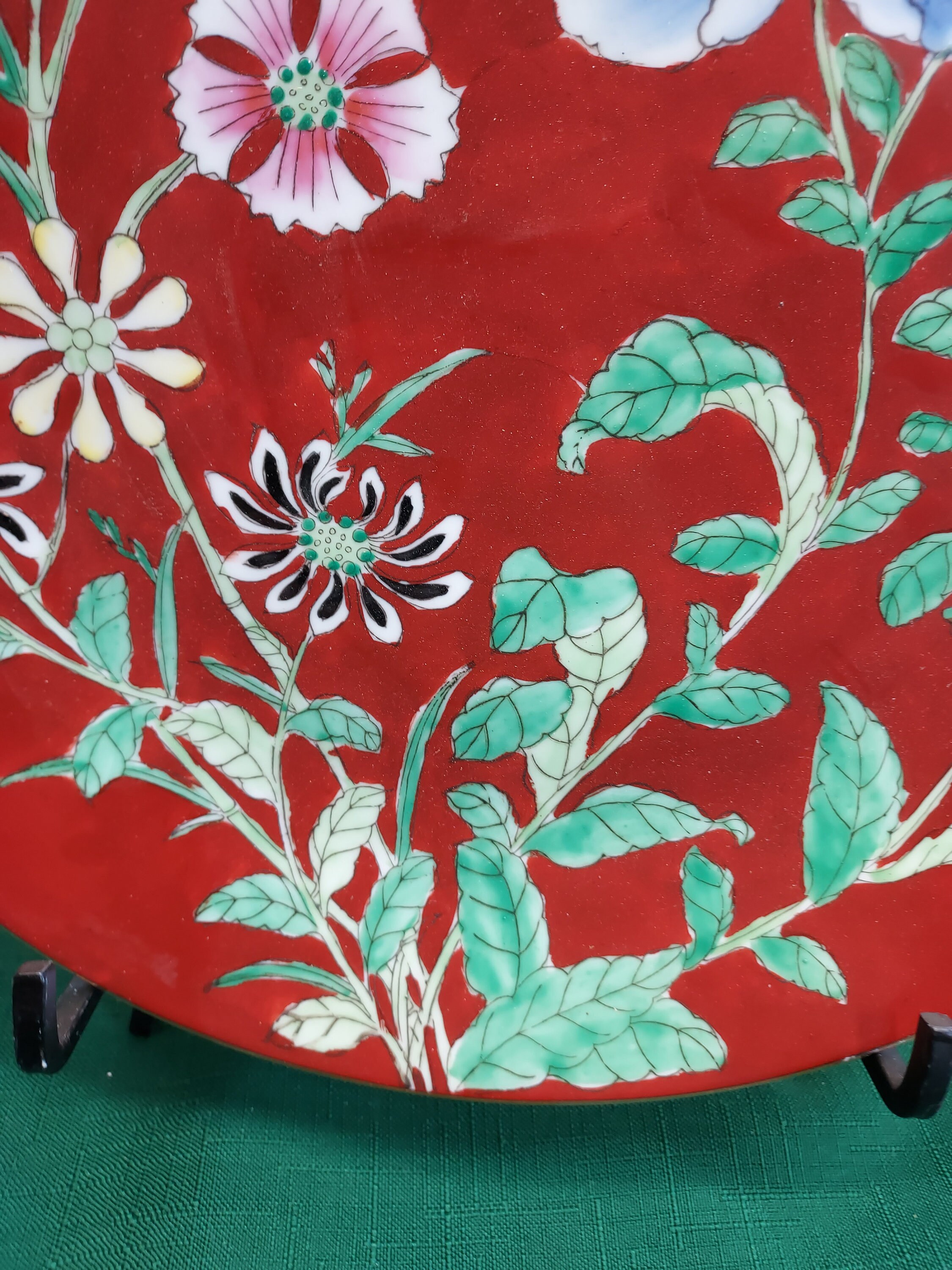 Chinese Yangcai Style Red Plate. Hand Painted Vintage Porcelain ...