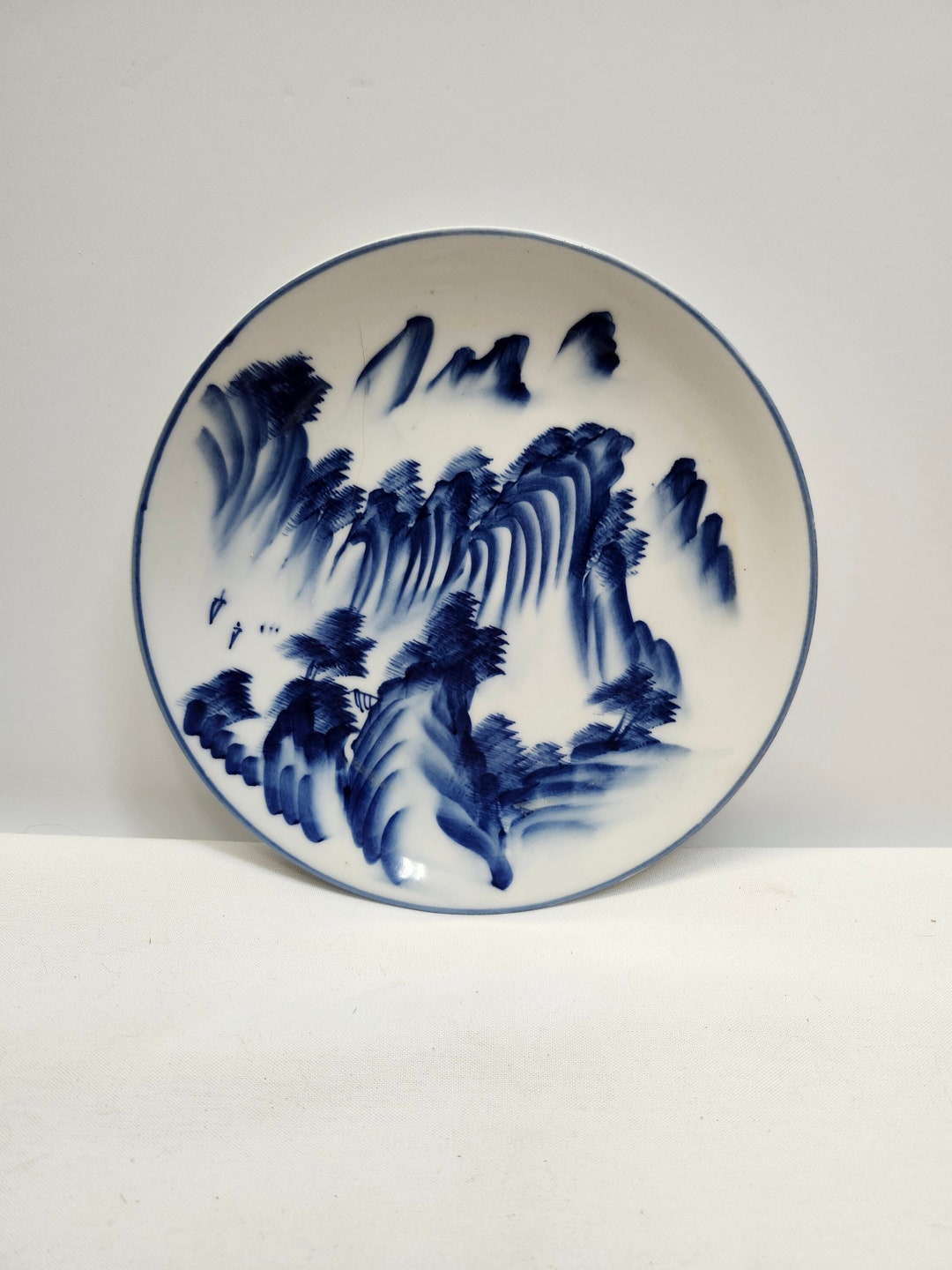 Antique Japanese Porcelain Plate. 8 Diameter. Hand Painted Blue and ...