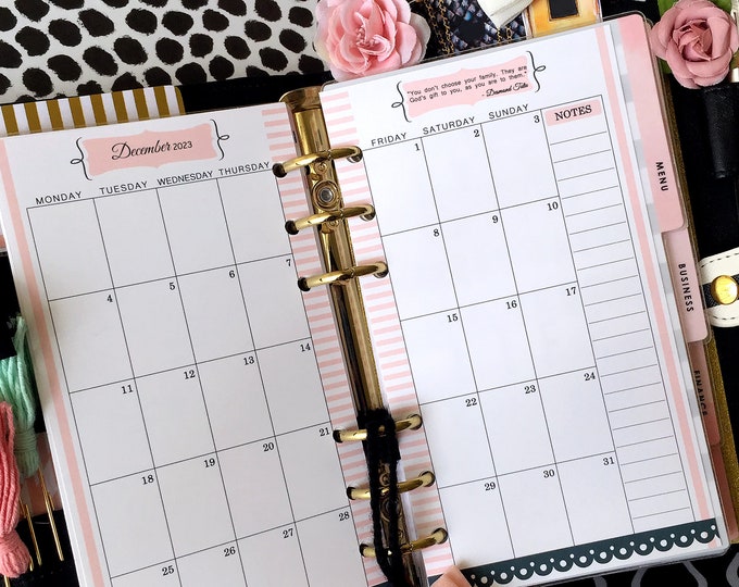 Printed Planner Inserts - Monthly Inserts - 6 Ring Planner - Personal ...