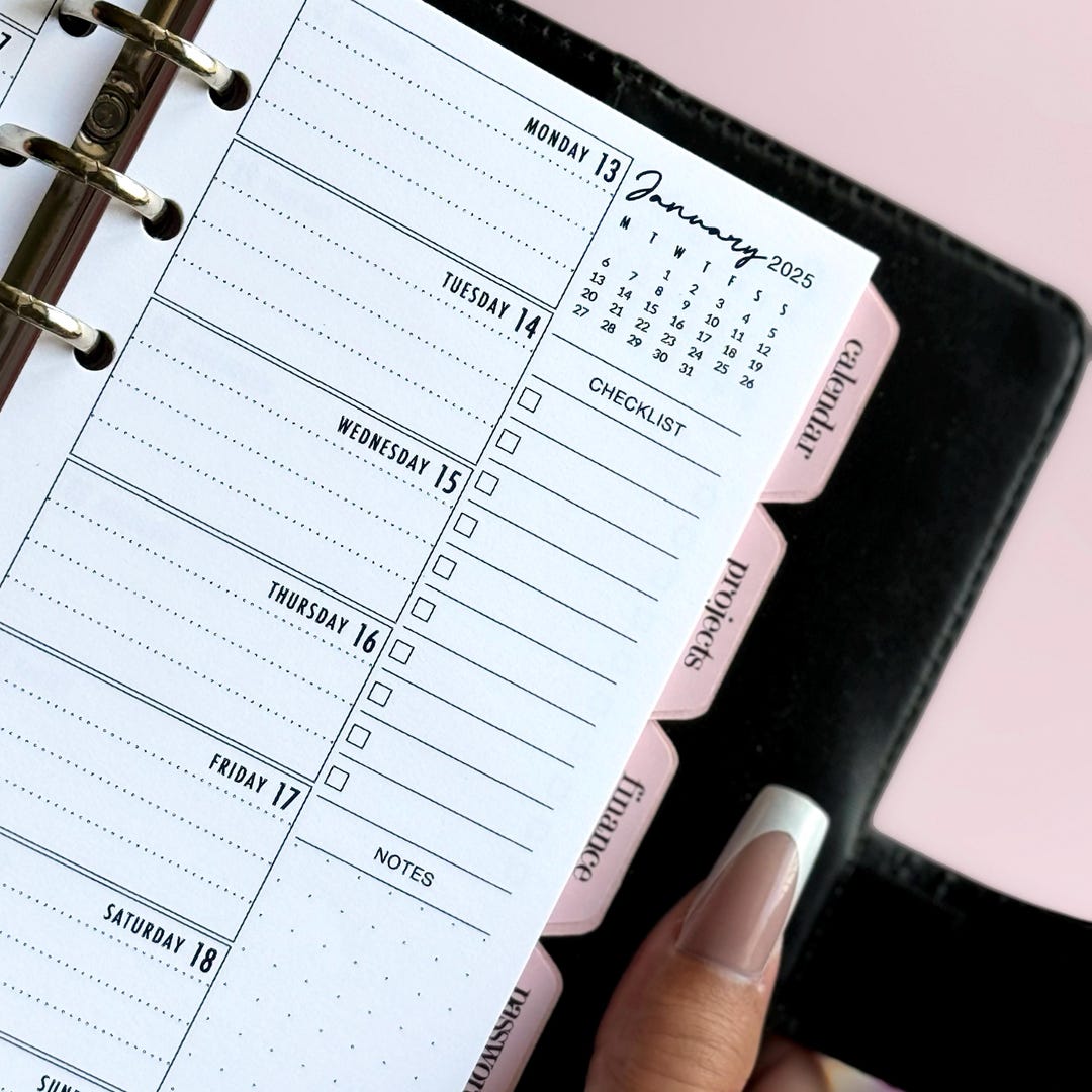 Printed Weekly Planner Inserts, Personal Size, Dated Week on 1 Page ...