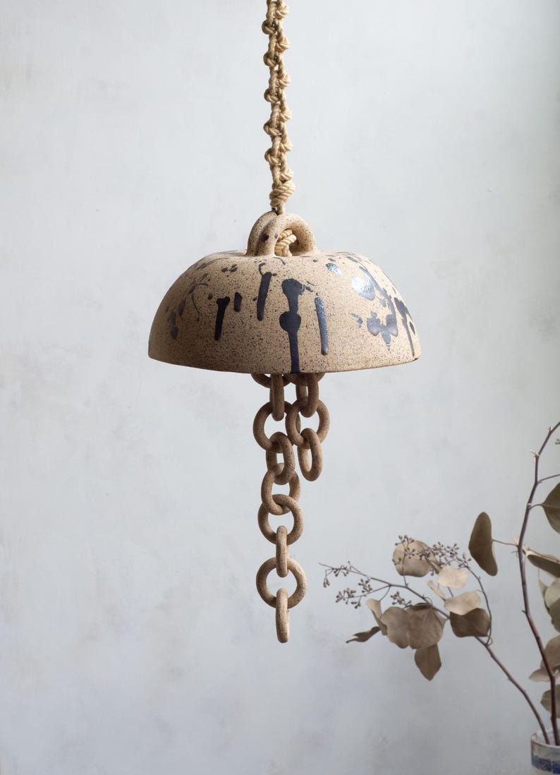Large Stoneware Chain Bell: Metallic Glaze Ceramic Wall Hanging - Etsy