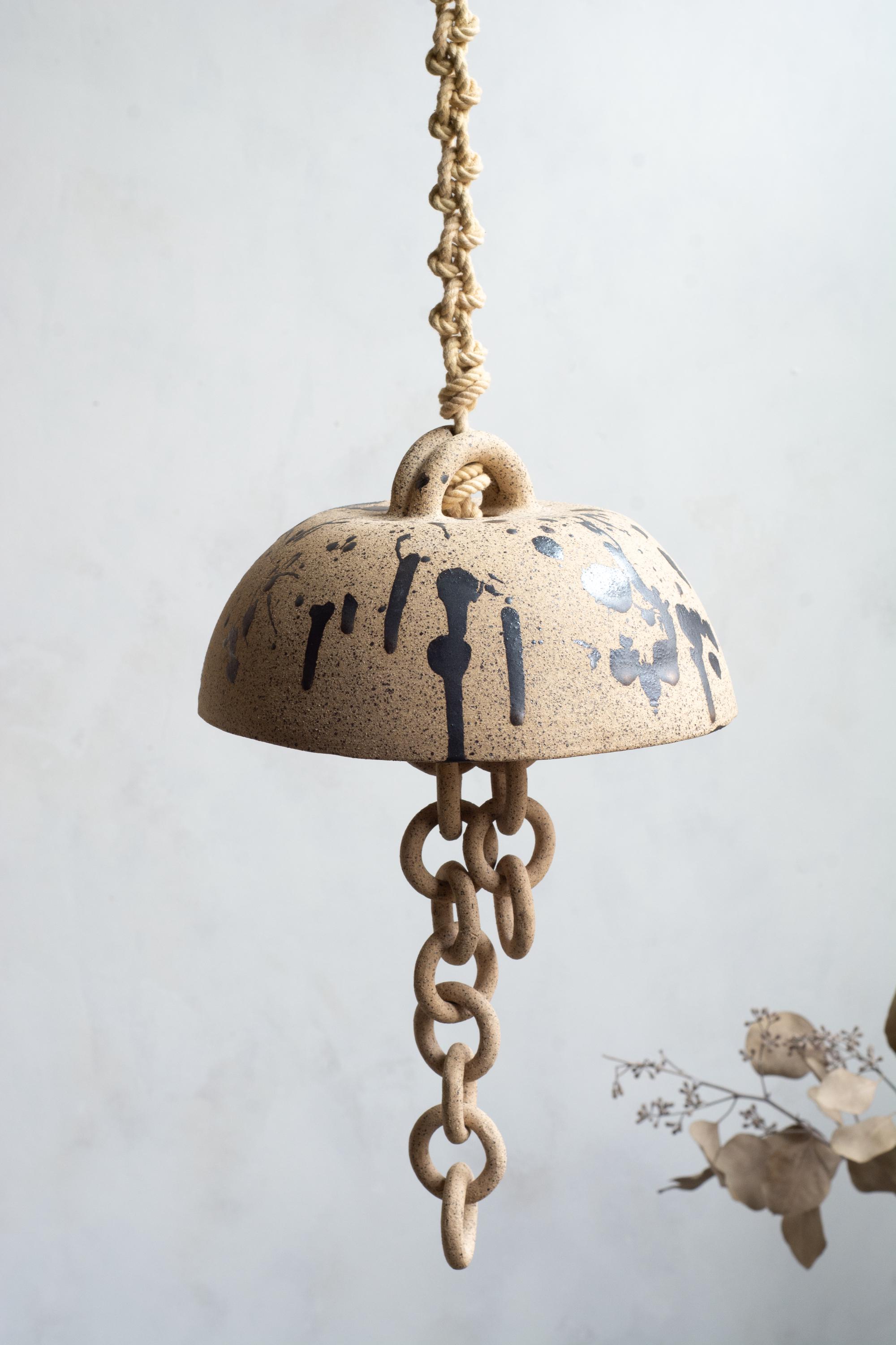 Large Stoneware Chain Bell: Metallic Glaze Ceramic Wall Hanging - Etsy