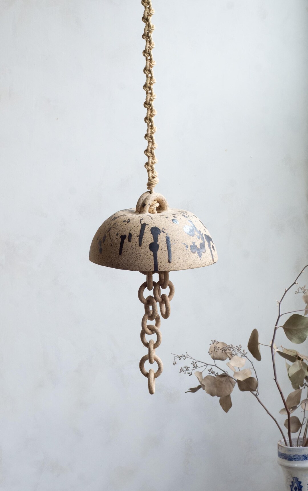 Large Stoneware Chain Bell: Metallic Glaze Ceramic Wall Hanging - Etsy