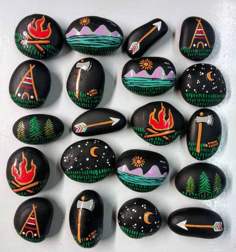 Set of 20-Outdoor Camping Painted Rocks Wildlife Party | Etsy