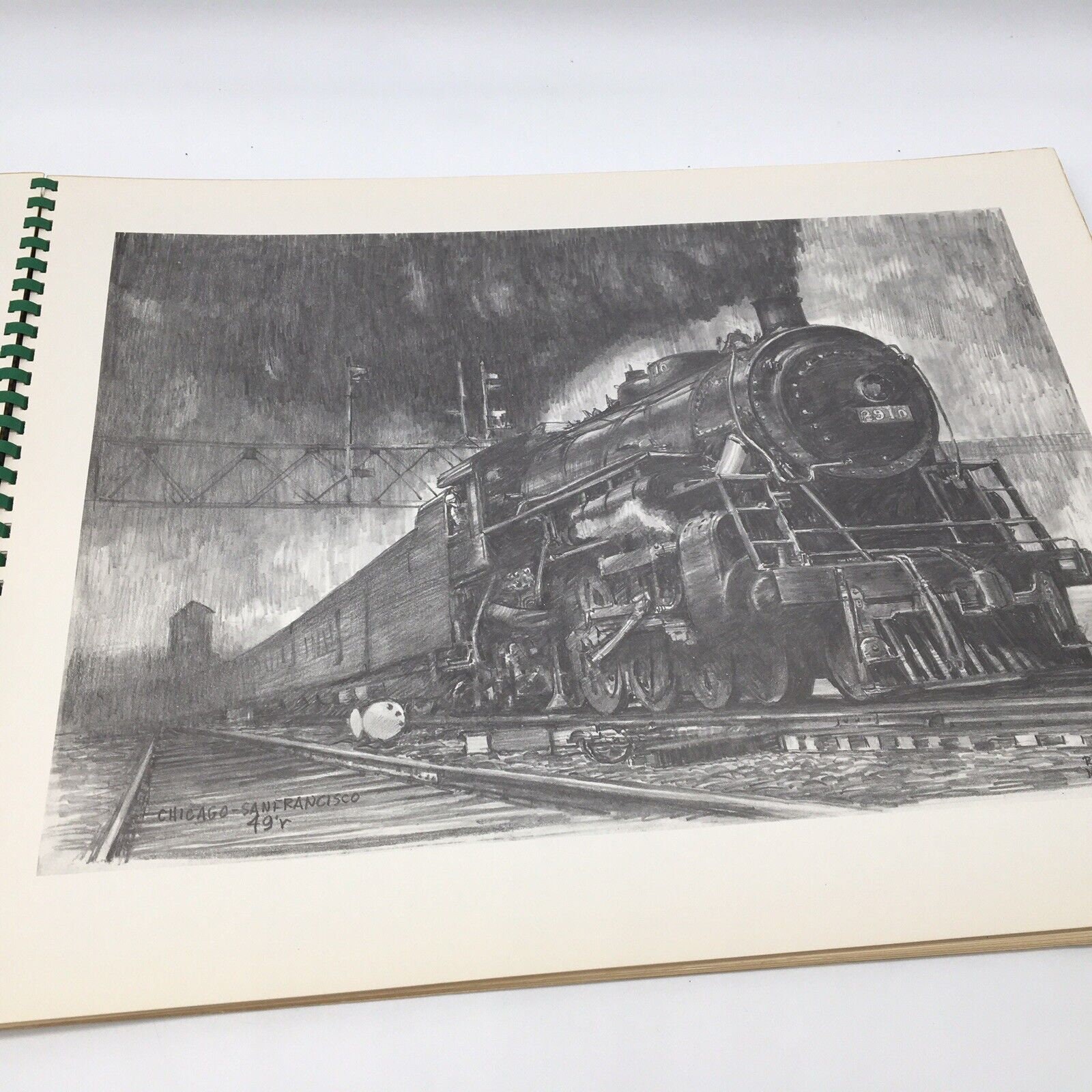 1976 Roscoe Misselhorn's Pencil Sketches of American Steam Trains 22x17 ...