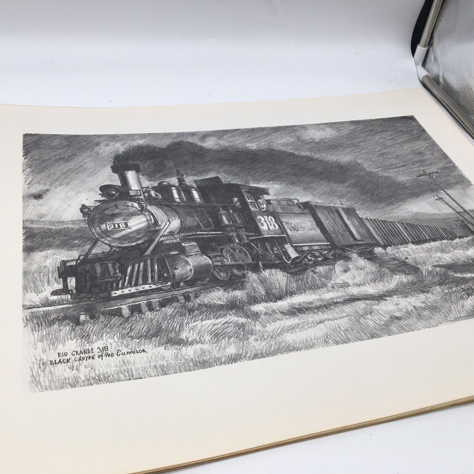 1976 Roscoe Misselhorn's Pencil Sketches of American Steam Trains 22x17 ...