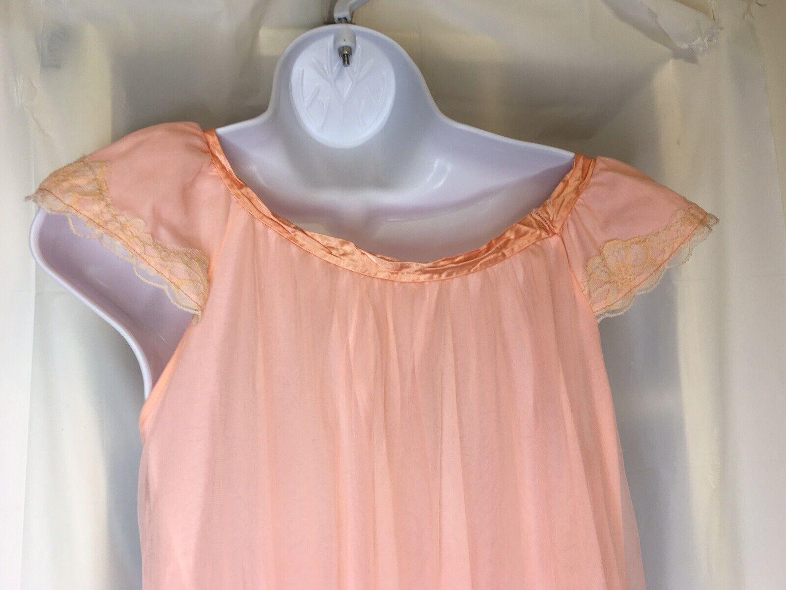 Vtg Long Nightgown Nightie Chiffon Layered Peach Sleeveless Sz S Cap ...