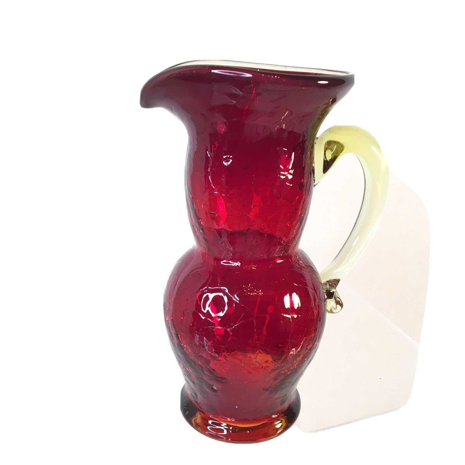 Small Red Amberina Crackle Glass Pitcher Yellow Handle 5.5H - Etsy