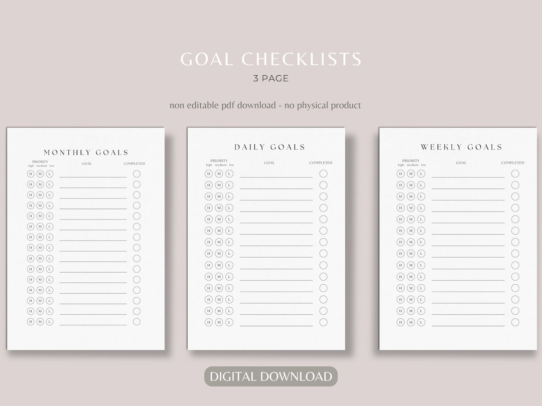 Goal Checklist | Daily Goal Checklist | Weekly Goal Checklist | Daily ...