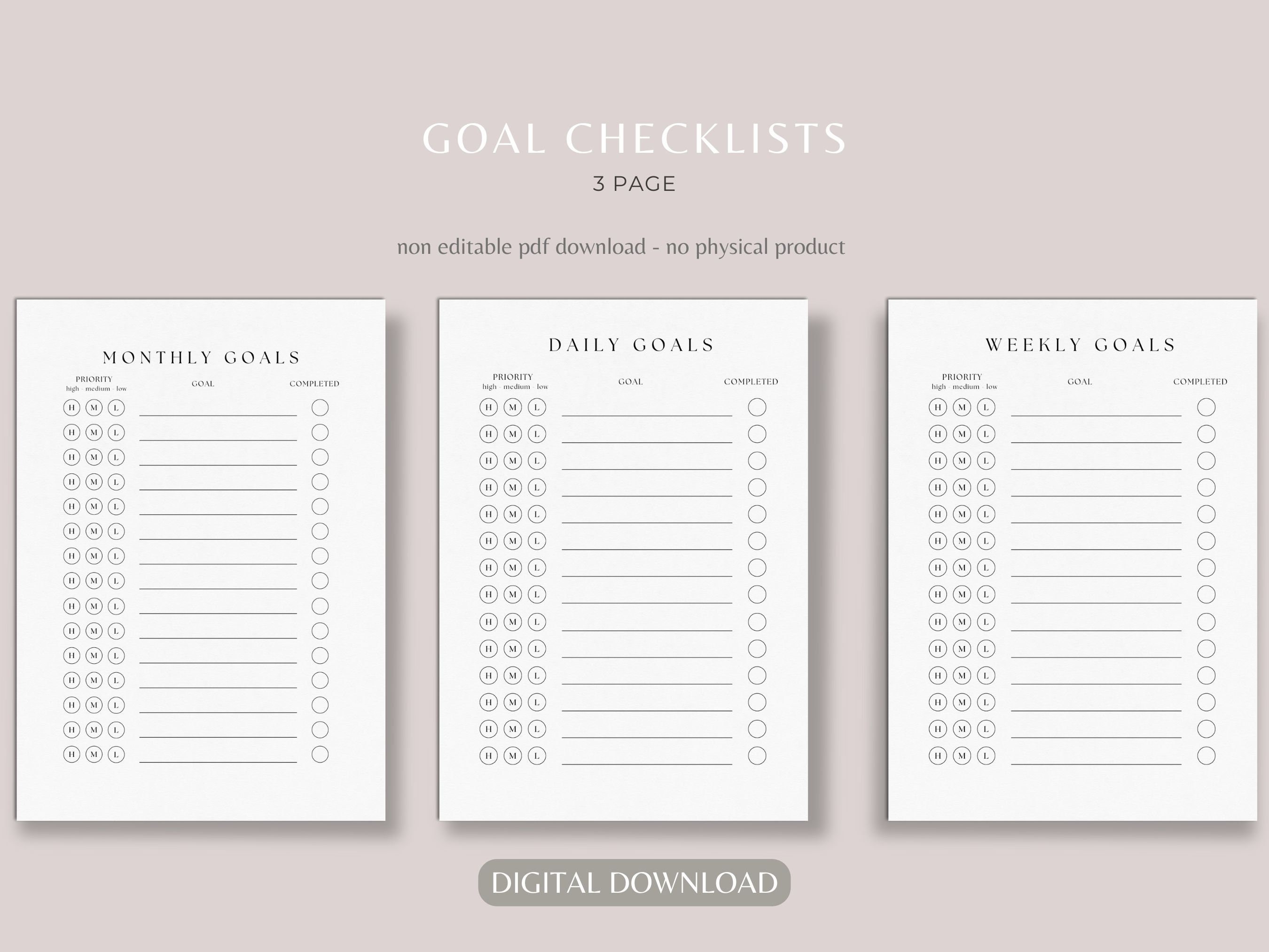 Goal Checklist Daily Goal Checklist Weekly Goal Checklist Daily ...