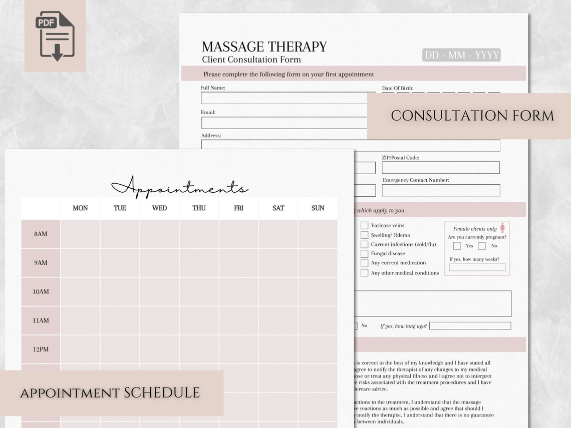Massage Therapy Form Bundle Printable Business Salon Forms Spa Beauty ...