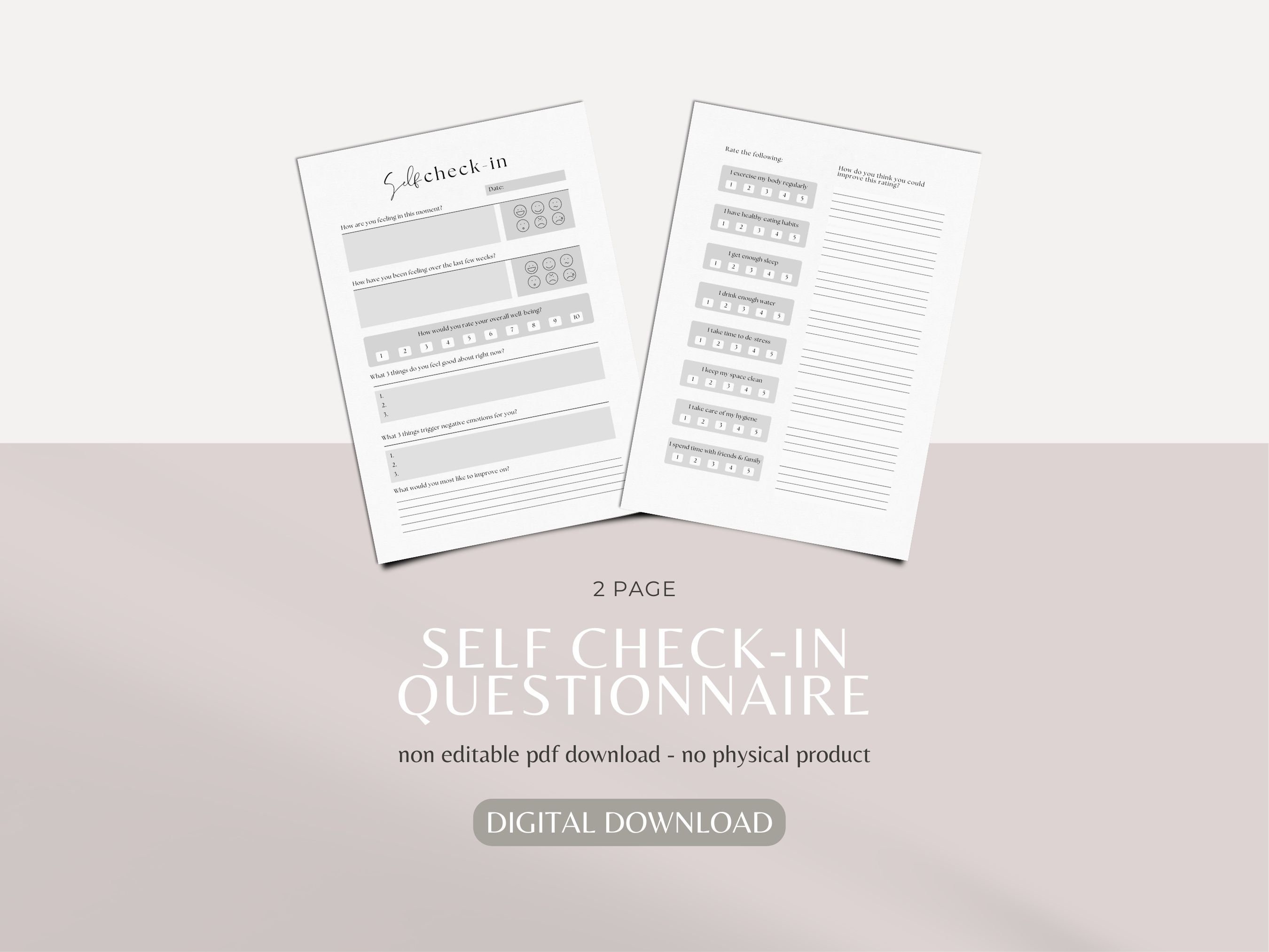 Self Care Progress Questionnaire | Selfcare Check in | Printable Mental ...