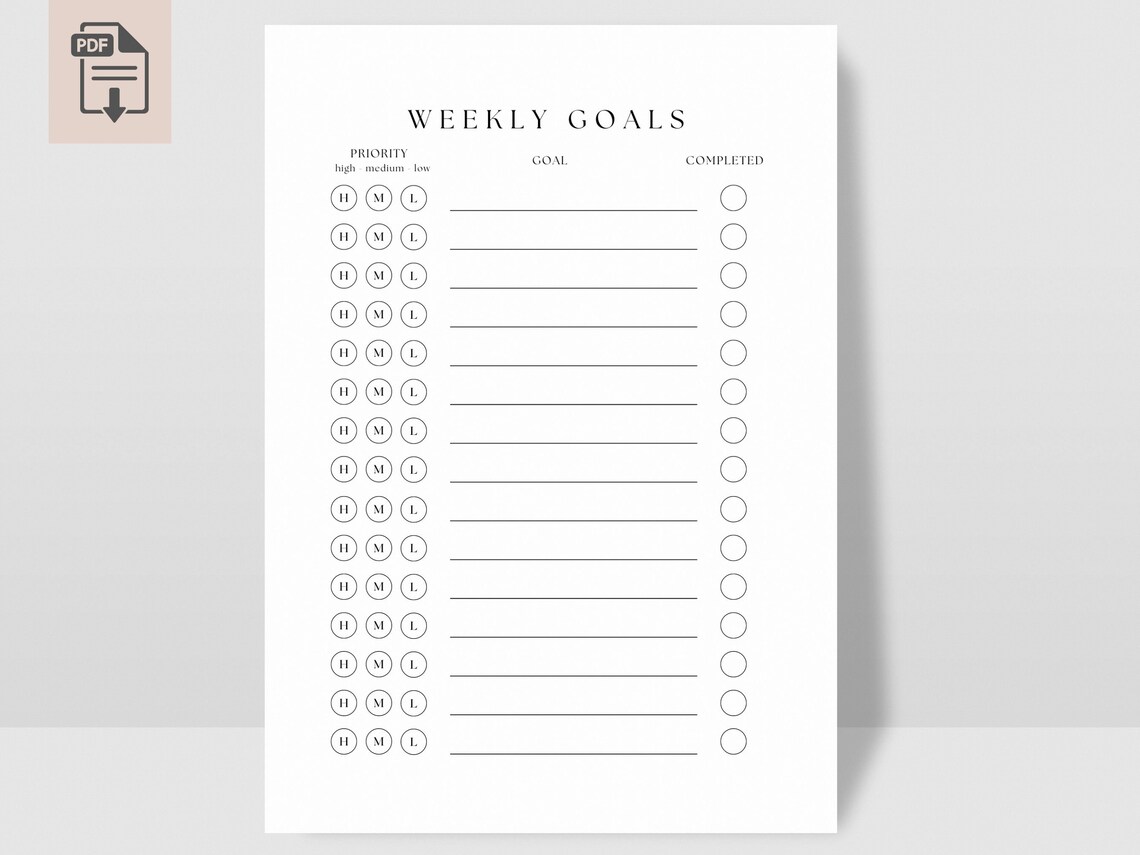 Goal Checklist Daily Goal Checklist Weekly Goal Checklist Daily ...