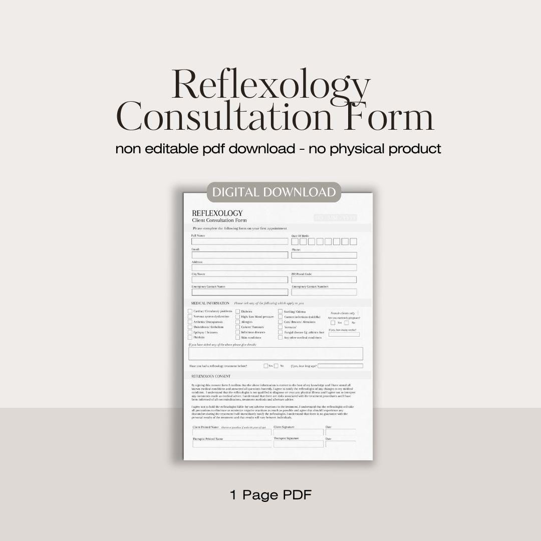 Reflexology Digital Consultation Form | Reflexologist Intake Form | Spa ...