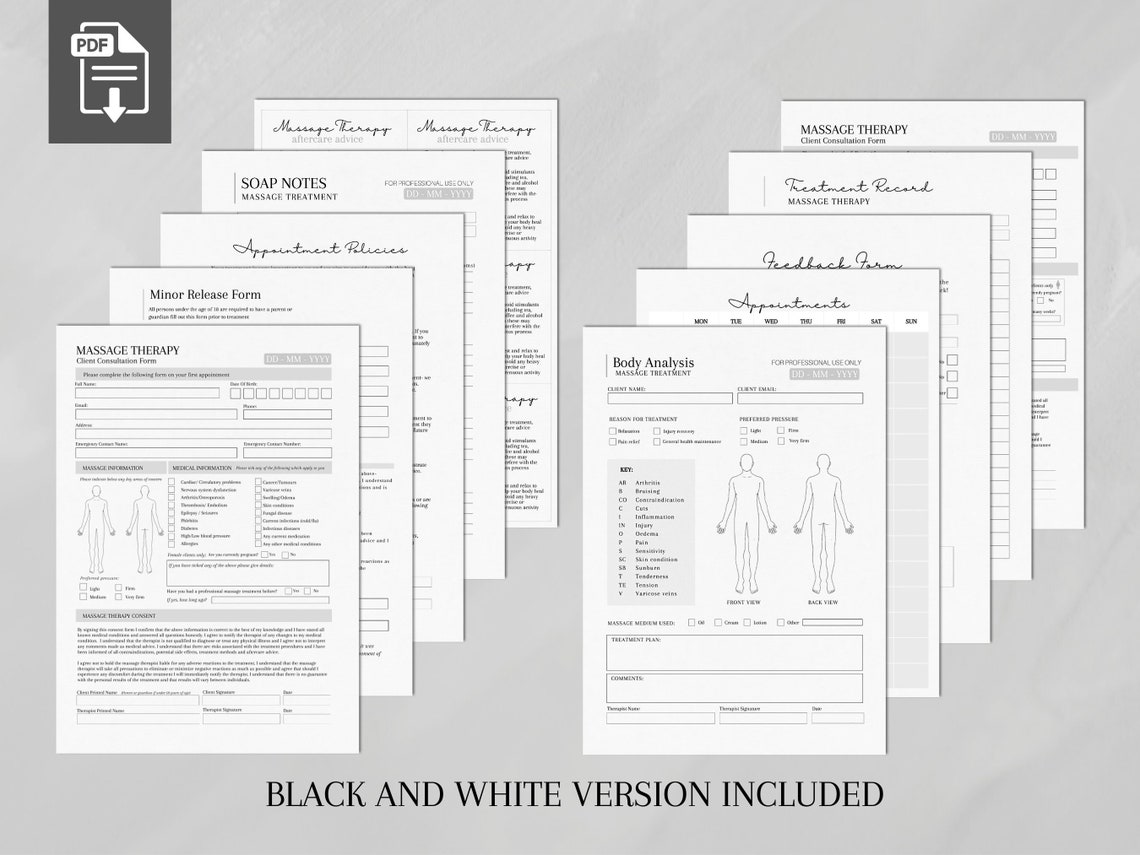 Massage Therapy Form Bundle Printable Business Salon Forms Spa Beauty ...
