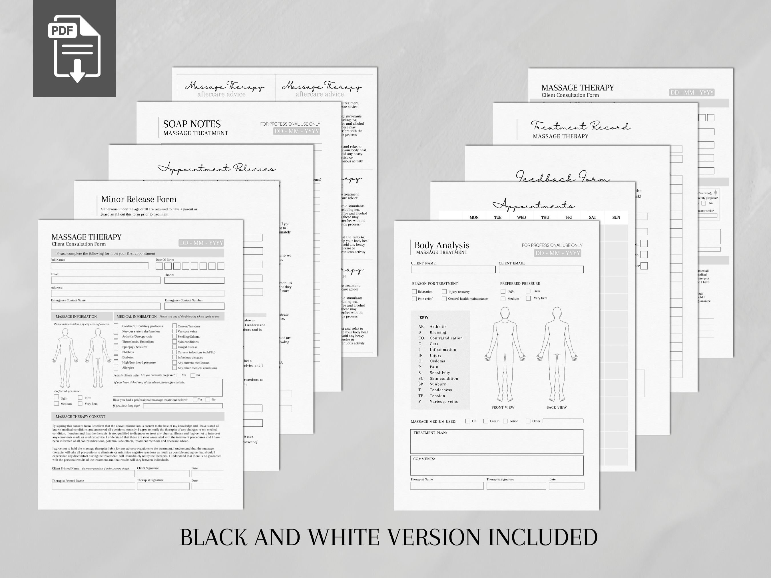 Massage Therapy Form Bundle Printable Business Salon Forms Spa Beauty Forms Massage Therapist ...