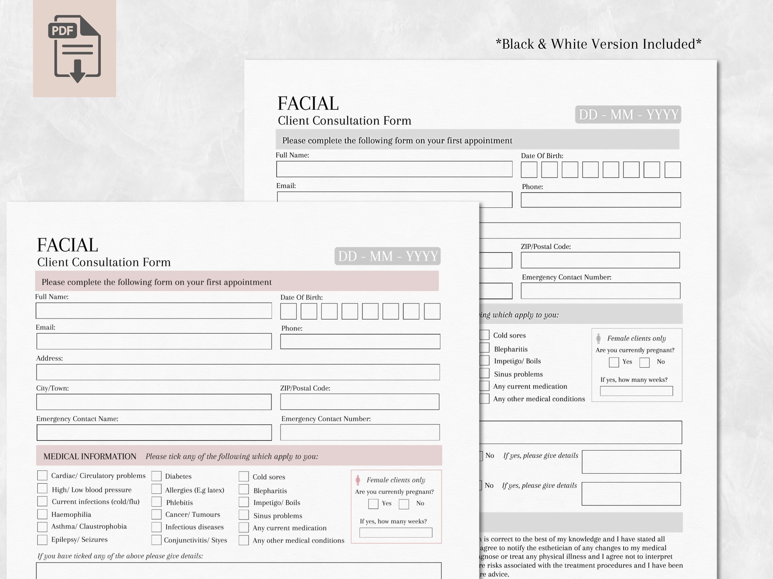Facial Consultation Form | Digital Esthetician Client Intake Form ...