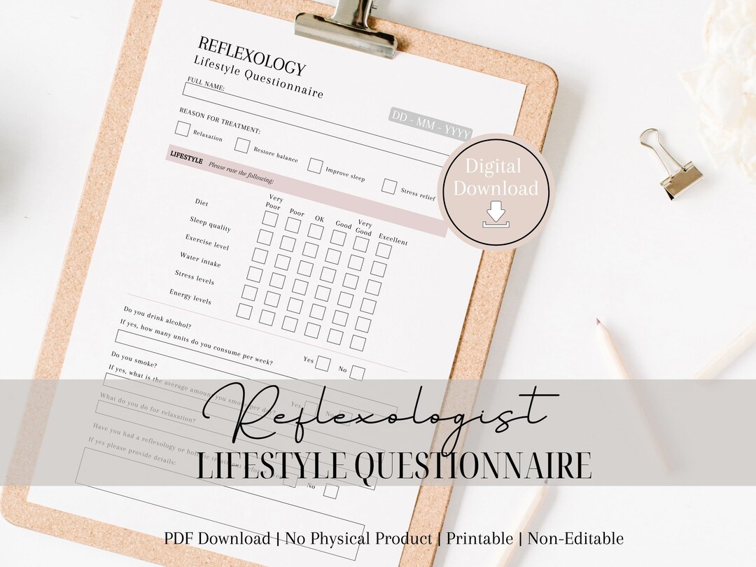 Reflexology Lifestyle Questionnaire Spa Health Questionnaire - Etsy UK
